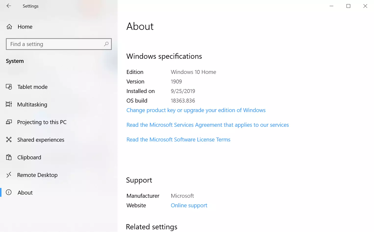 Windows 10 tentang