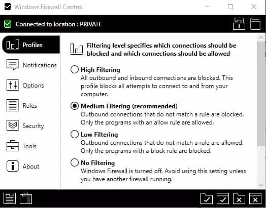 Consells de control del tallafoc de Windows