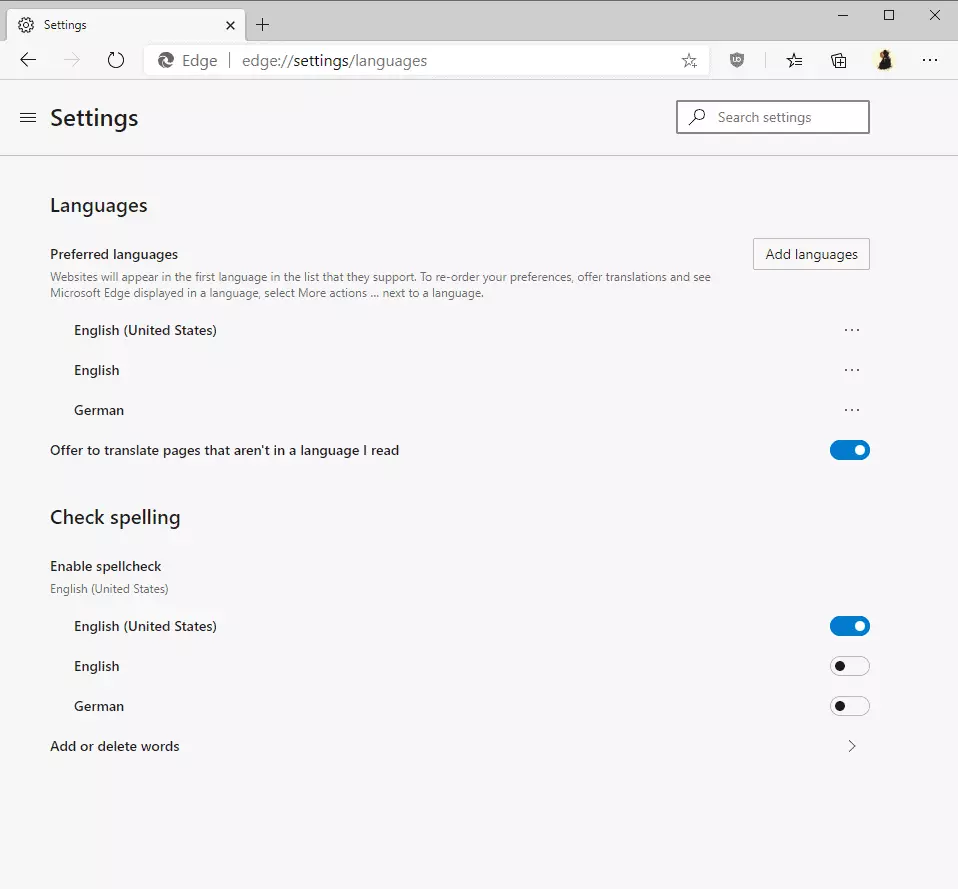 microsoft edge 拼寫檢查設置