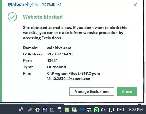 сповіщення про блокування сайту malwarebytes