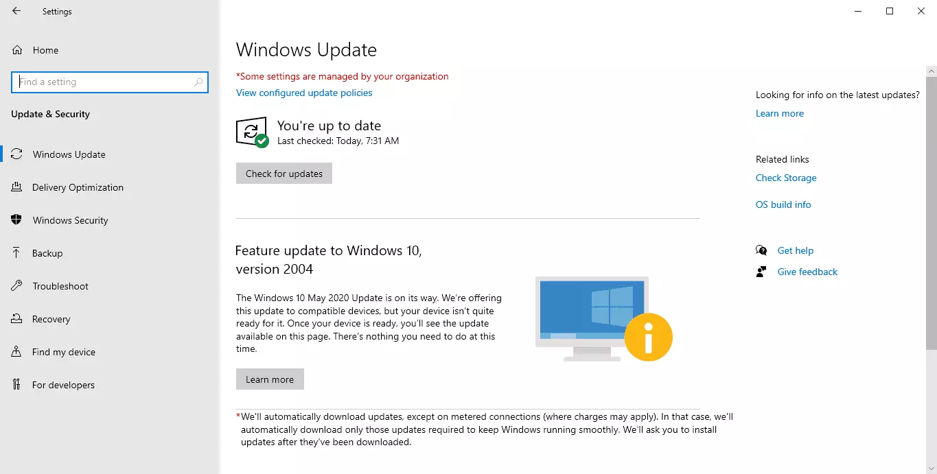 Actualización de características de Windows 10 2004
