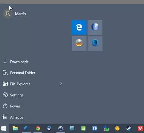 menu démarrer windows 10