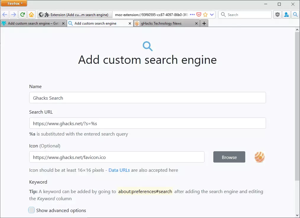 aggiungi ricerca personalizzata Firefox