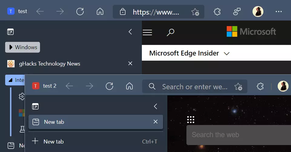 Microsoft Edge zwee Aarbechtsberäicher