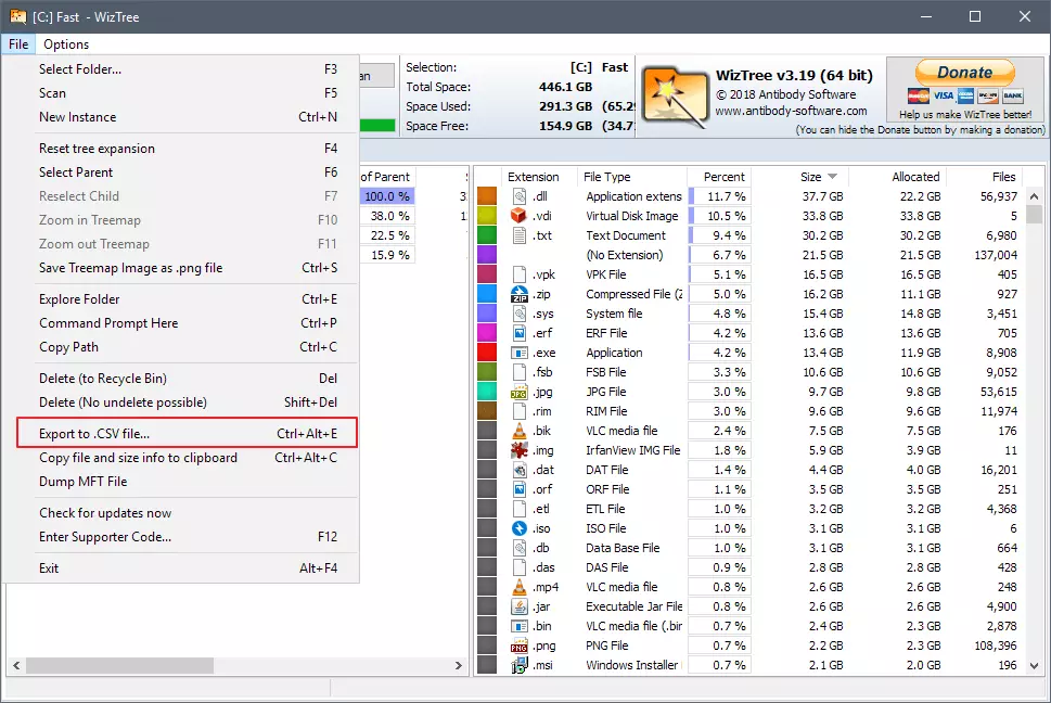 export csv