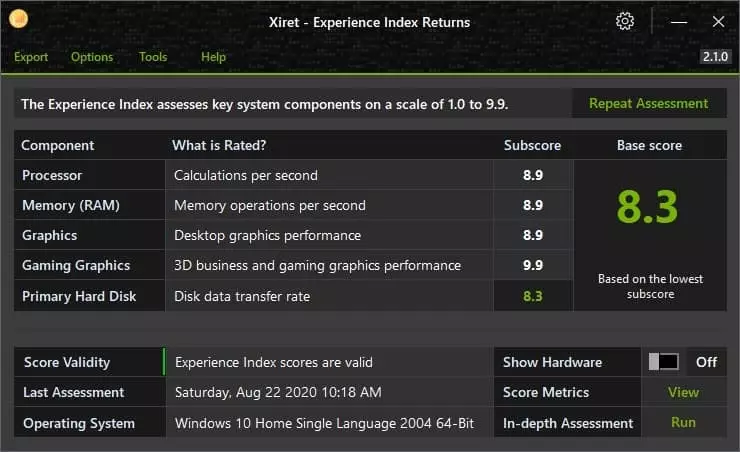 Xiret est un outil open source qui calcule les scores Windows Experience Index de votre ordinateur
