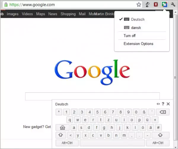 distribución de teclado google chrome
