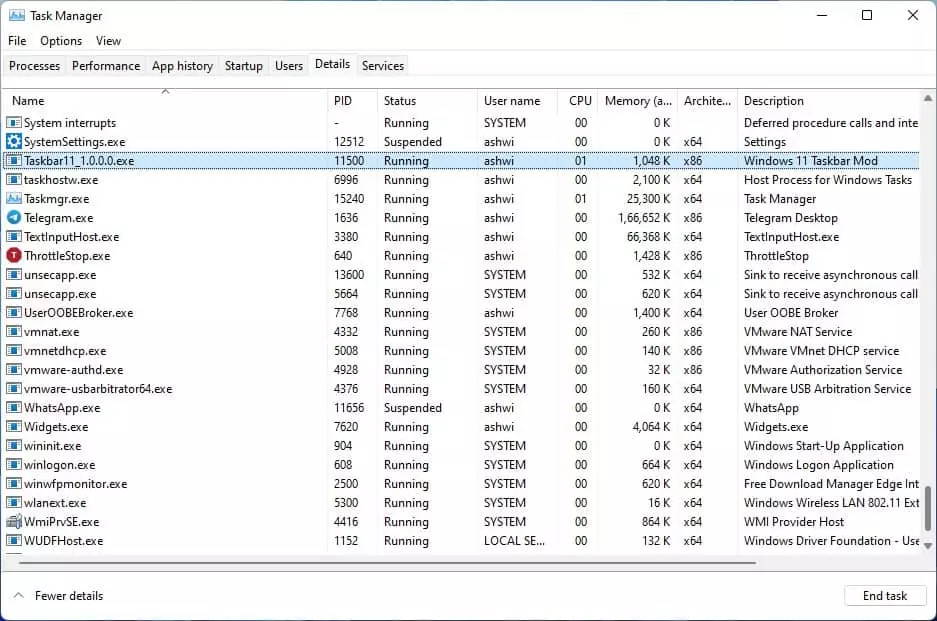 TaskbarXI Windows 11 Task Manager