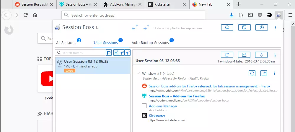 برگه های فایرفاکس را با Session Boss ذخیره و بازیابی کنید