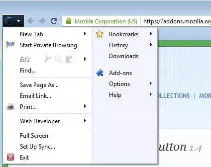 Ferpleats de Firefox-knop nei in oare lokaasje yn 'e browser