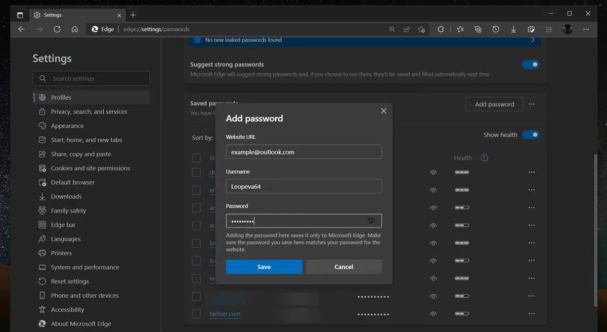 Microsoft Edge đang thử nghiệm một tùy chọn cho phép người dùng lưu mật khẩu theo cách thủ công