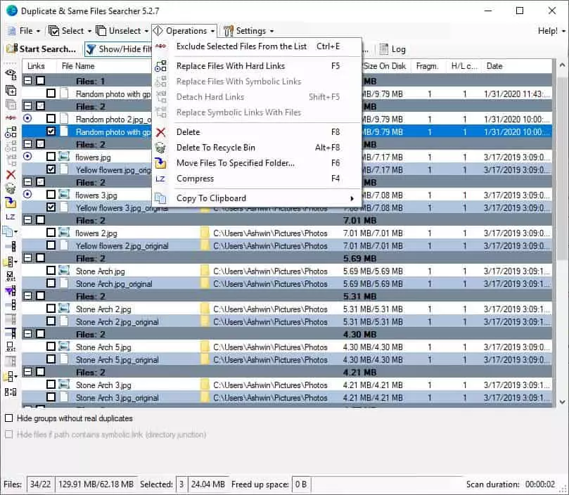 Duplikat lan Padha File Searcher - operasi