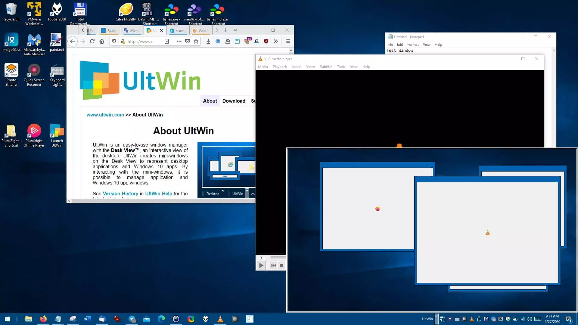 UltWin ir bezmaksas logu pārvaldnieks, kas var palīdzēt sakārtot darbvirsmu