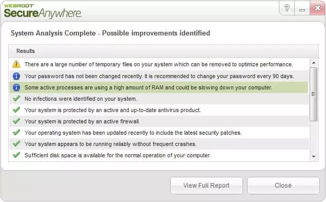 Webroot System Analyzer: Hlahloba PC ea hau ka nako e ka tlase ho metsotso ea 2