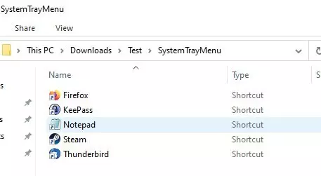 SystemTrayMenu - buat folder dan tambah pintasan