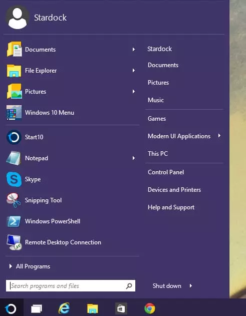 windows 7 start menu sa windows 10