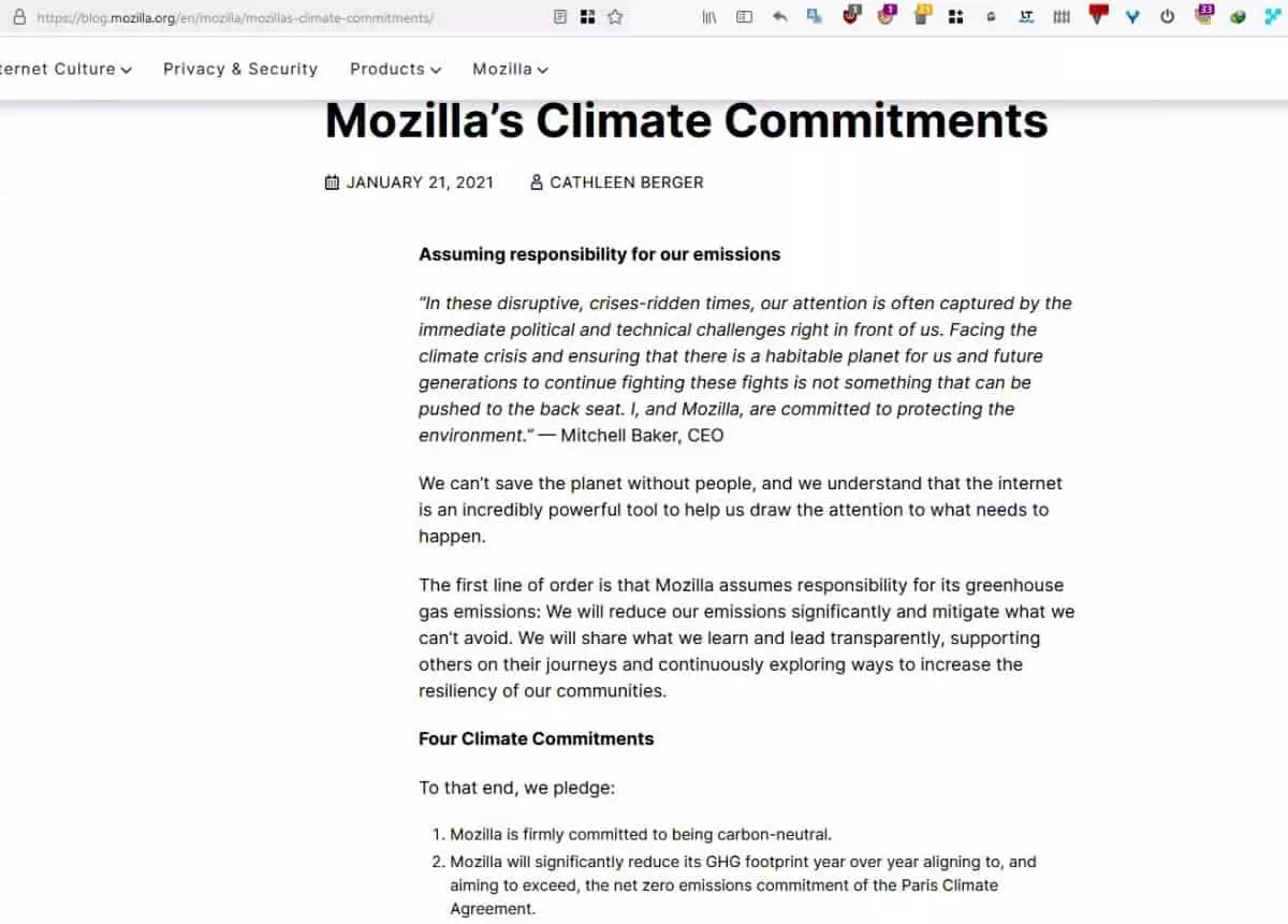 Mozilla'nın iklim taahhütleri