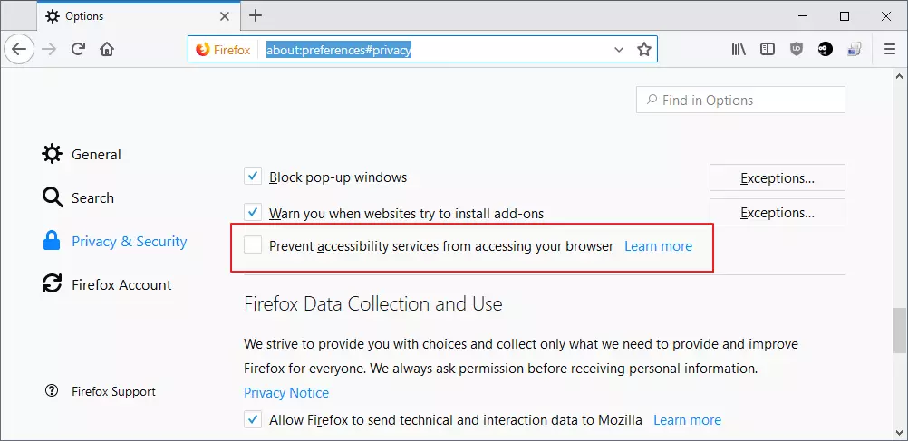accessibility ng firefox