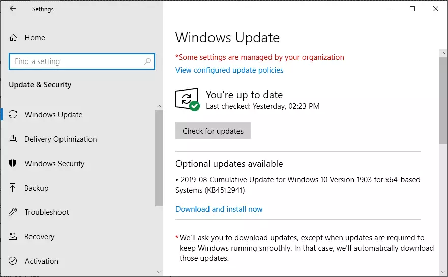 Actualitzacions opcionals de Windows 10