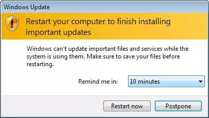 Windows update prompt za ponovno pokretanje