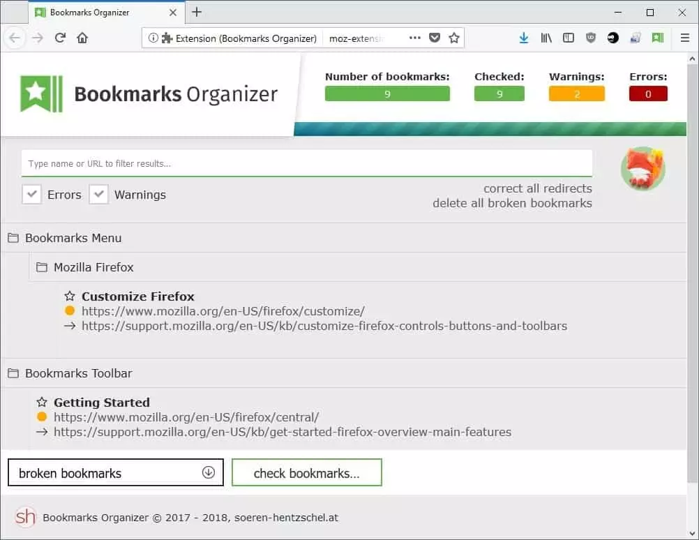 organizzatore di segnalibri Firefox 2.0