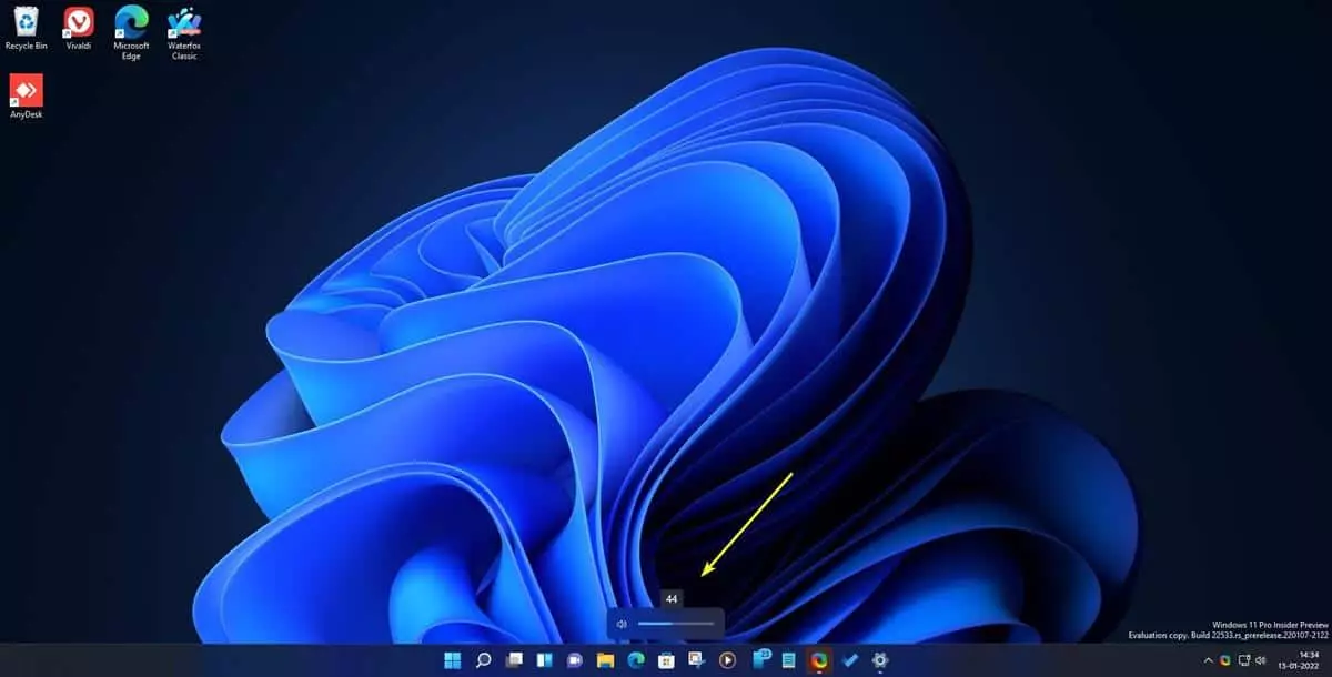 Windows 11 नवीन व्हॉल्यूम इंडिकेटर स्लाइडर गडद थीम