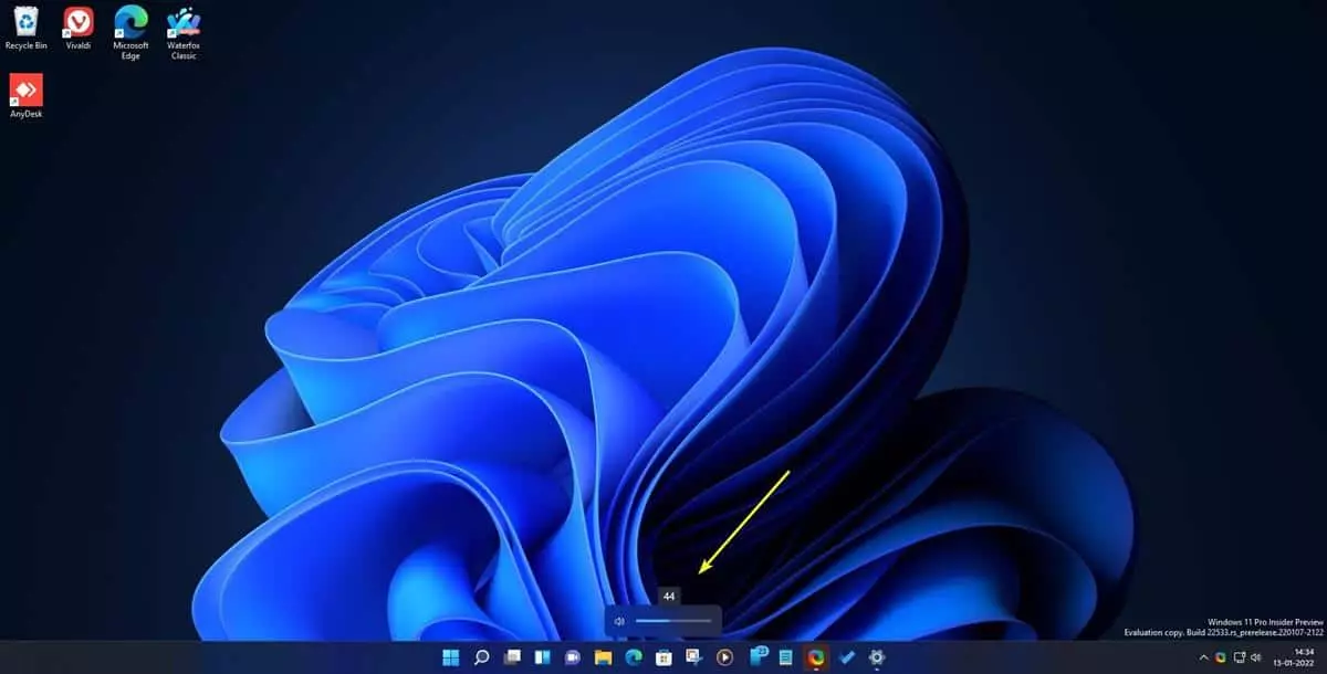 Windows 11 નવી વોલ્યુમ સૂચક સ્લાઇડર ડાર્ક થીમ