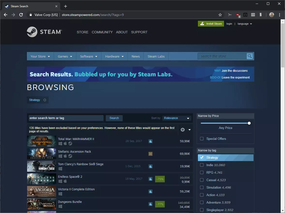 ការពិសោធន៍ Steam ចុងក្រោយមានគោលបំណងកែលម្អការស្វែងរកនៅលើវេទិកា 24166_1