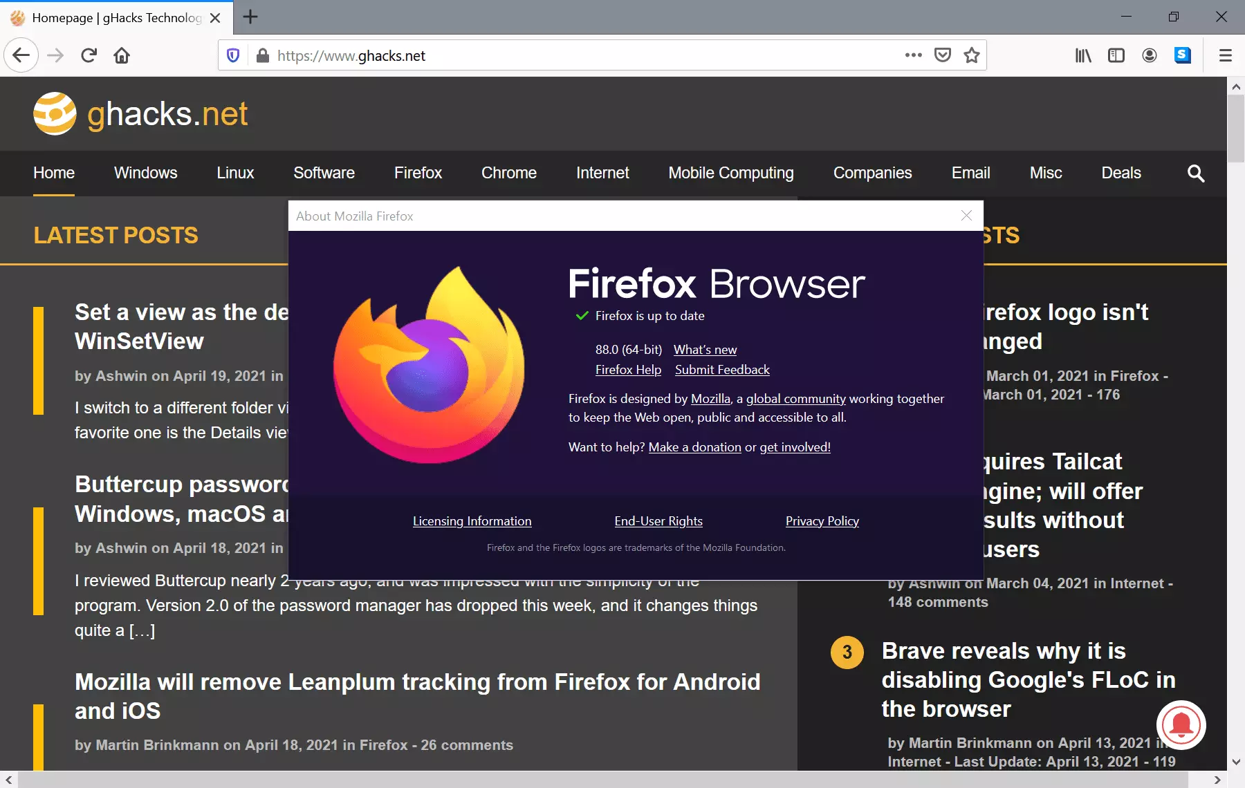 Firefox 88 yakagadzikana kuburitswa