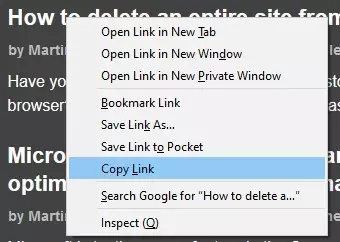 Firefox 88 Copy Link context menu