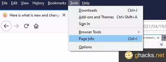 Firefox 88 View Page Info menu