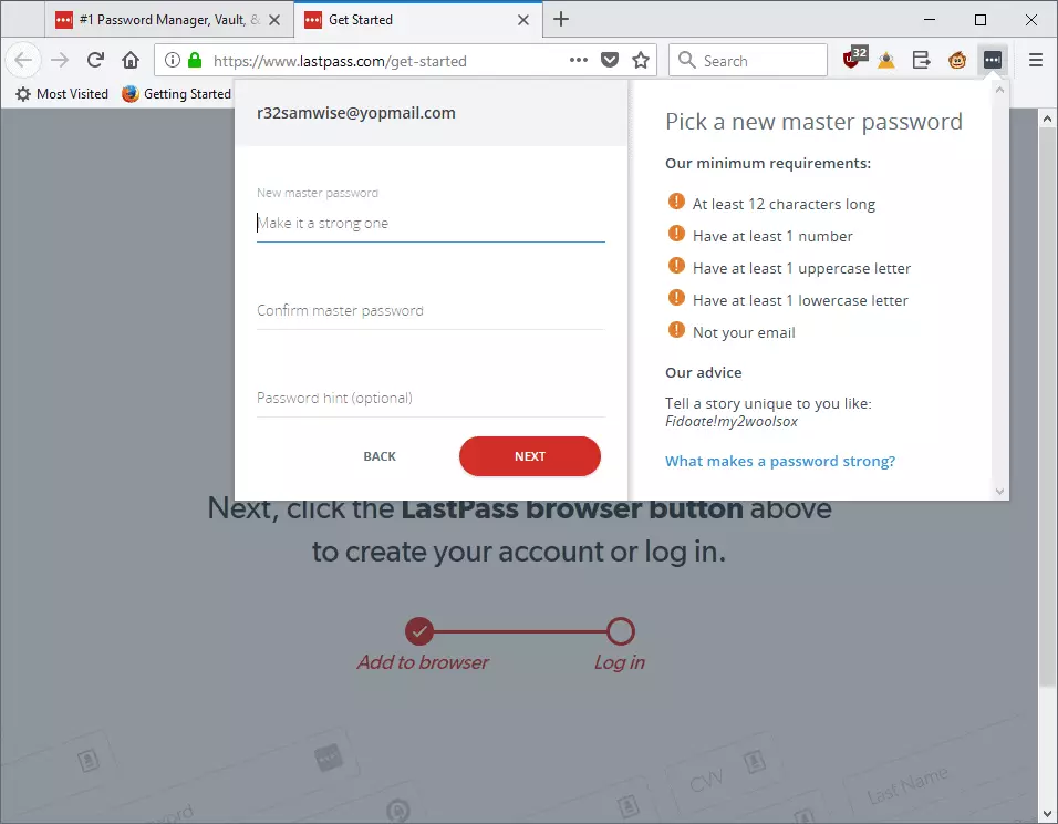 создание пароля lastpass