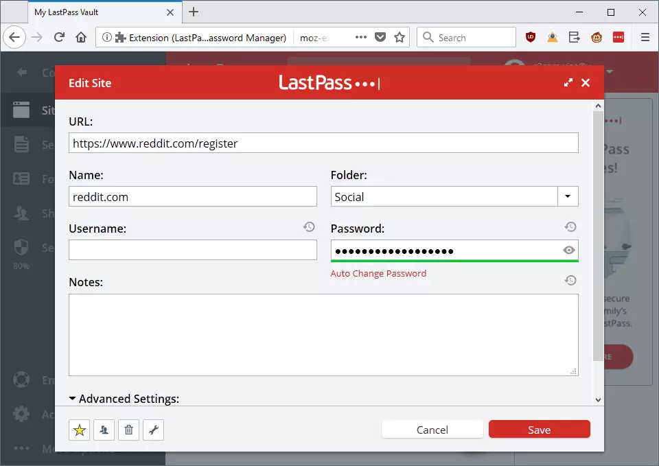 Lastpass ಪಾಸ್ವರ್ಡ್ ಎಡಿಟ್