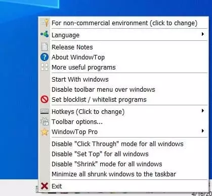 WindowTop παλιό μενού δίσκου