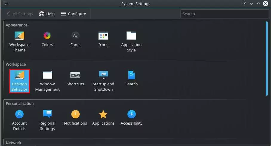 डेस्कटॉप वर्तन KDE