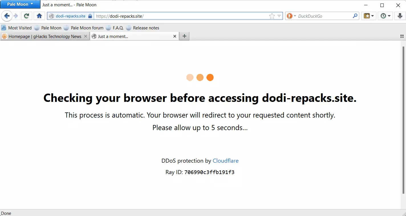 Ret Pale Moon-browseren, der ikke består Cloudflares "Checking Your Browser"-bekræftelse