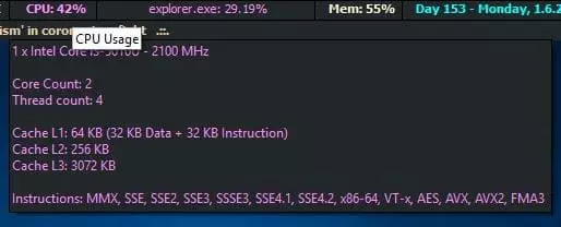 MiTec InfoBar CPU उपयोग