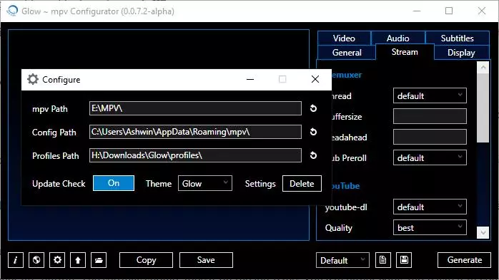 Glow settings generator rau mpv