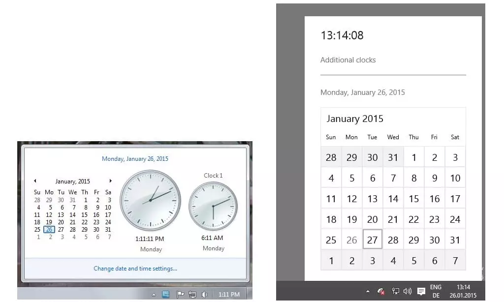 مقارنة تقويم ساعة Windows