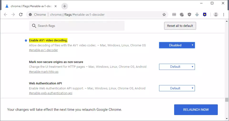 chrome iespējot av1 video dekodētāju