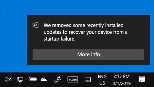 我們刪除了一些最近安裝的更新以從啟動失敗中恢復您的設備