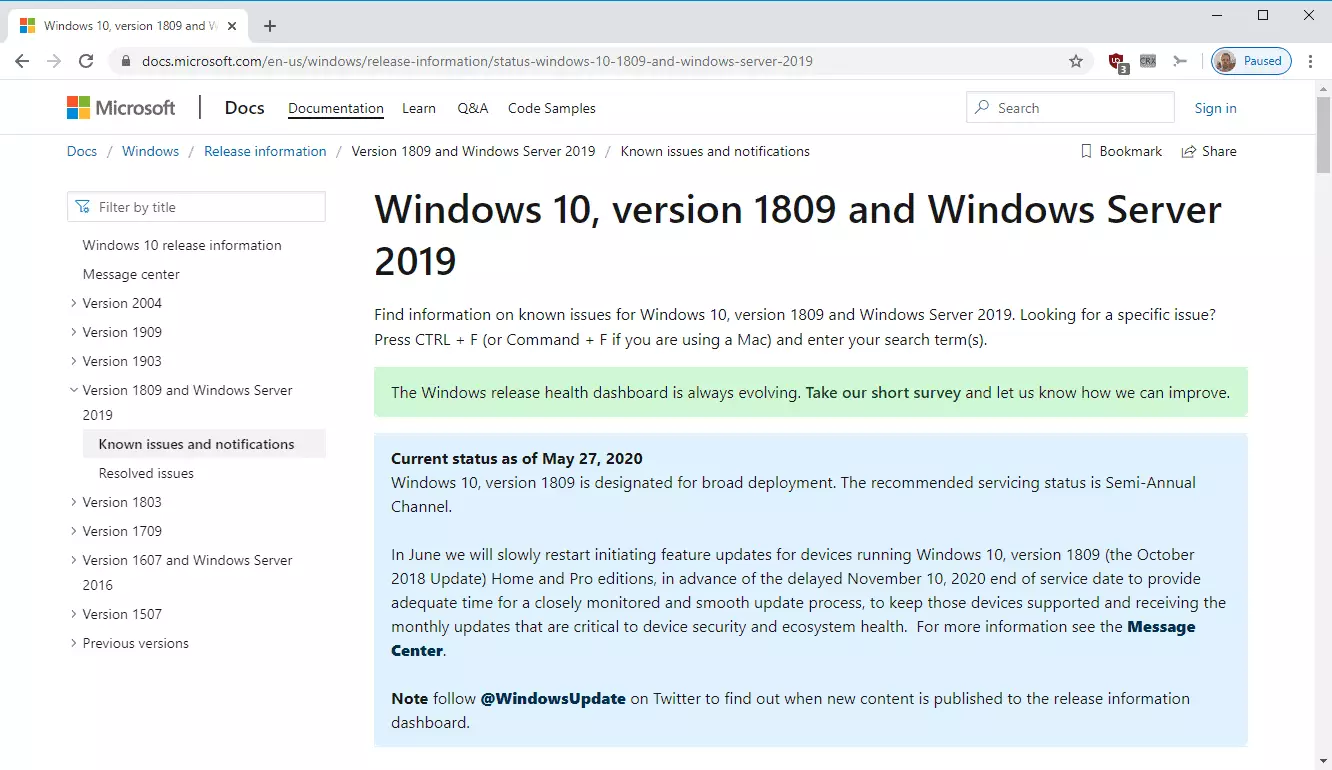 windows 10 version 1809 tilasta haɓakawa