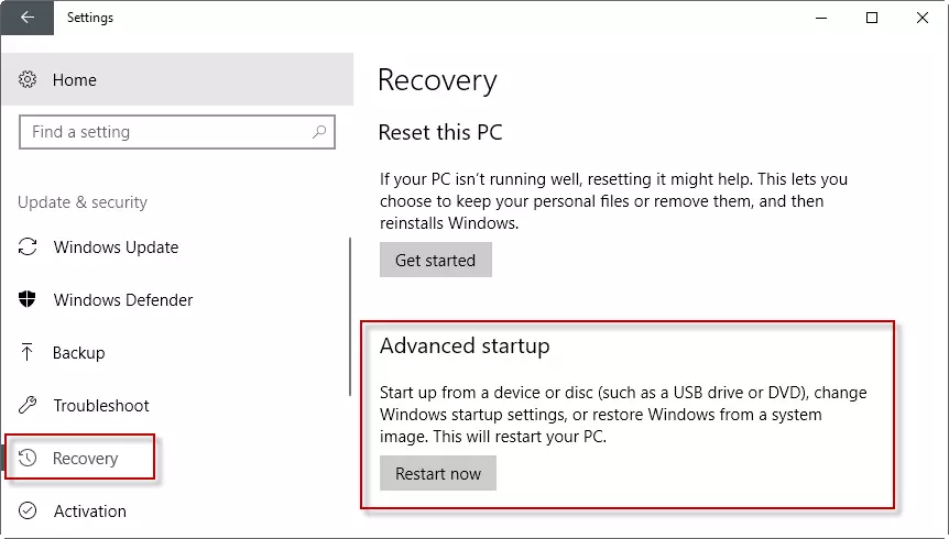 Windows 10 abiarazte aurreratua
