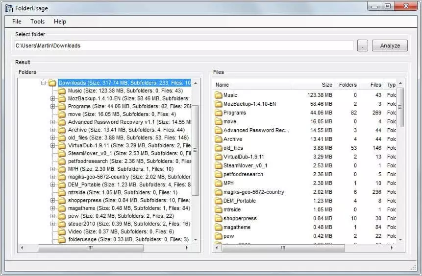 FolderUsage, Pezani Tsatanetsatane wa Windows Folder Statistics