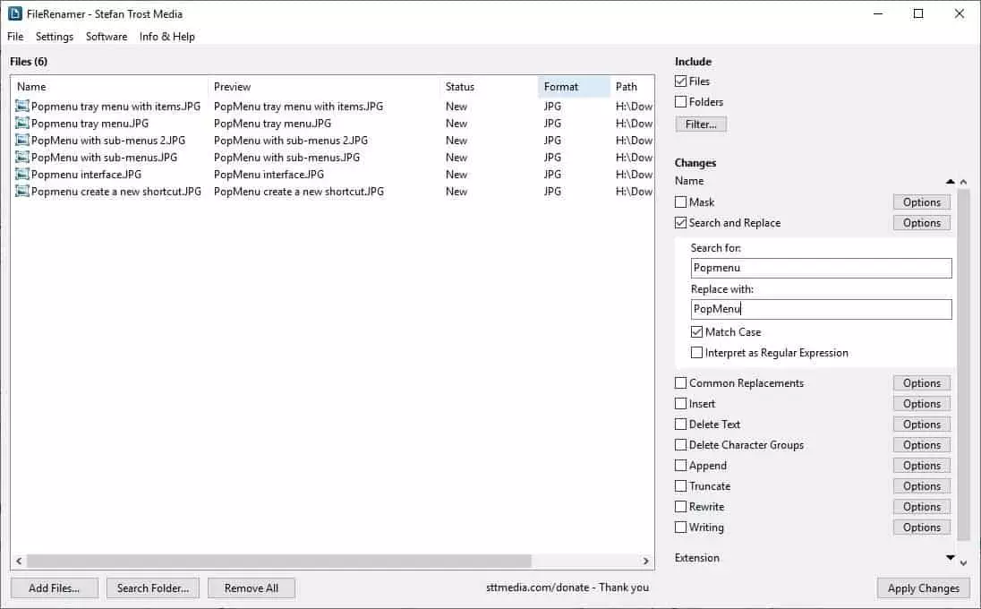 FileRenamer pretraži i zamijeni