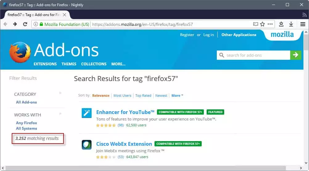 firefox 57 അനുയോജ്യമായ ആഡോണുകൾ