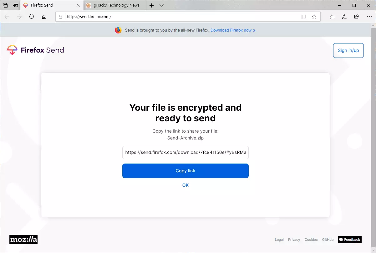 Firefox trimite fișiere gata