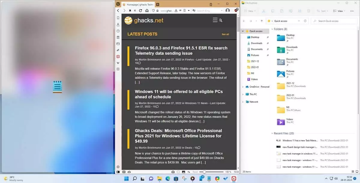 Windows 11 Snap Layouts icon nga epekto sa acrylic nga app