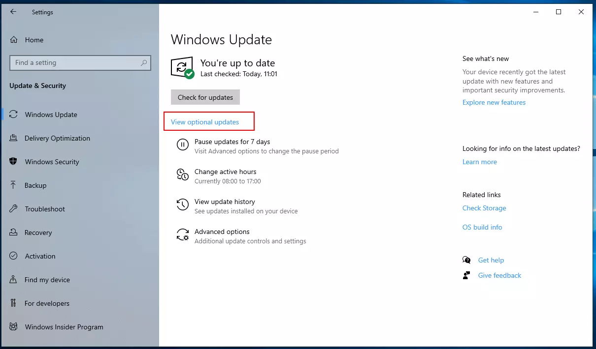 Windows 10 ver actualizacións opcionais