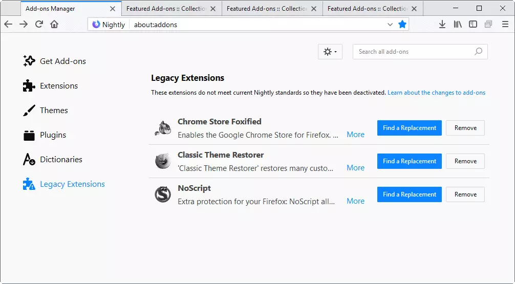 Препораки за наследни додатоци на Firefox